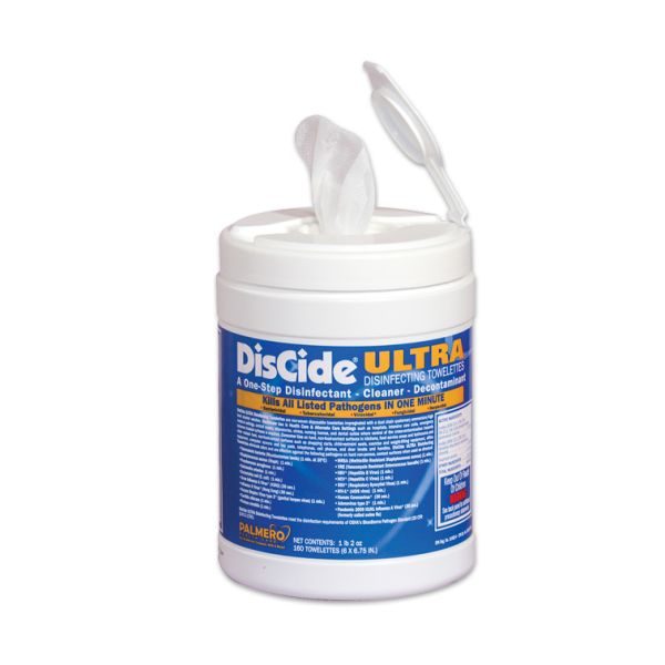 DisCide ULTRA Disinfecting Wipes, 6" x 6 3/4", Canister of 160