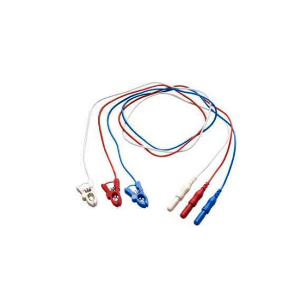 Pinch Clip Electrode Cables, Red White and Blue, 3 pieces